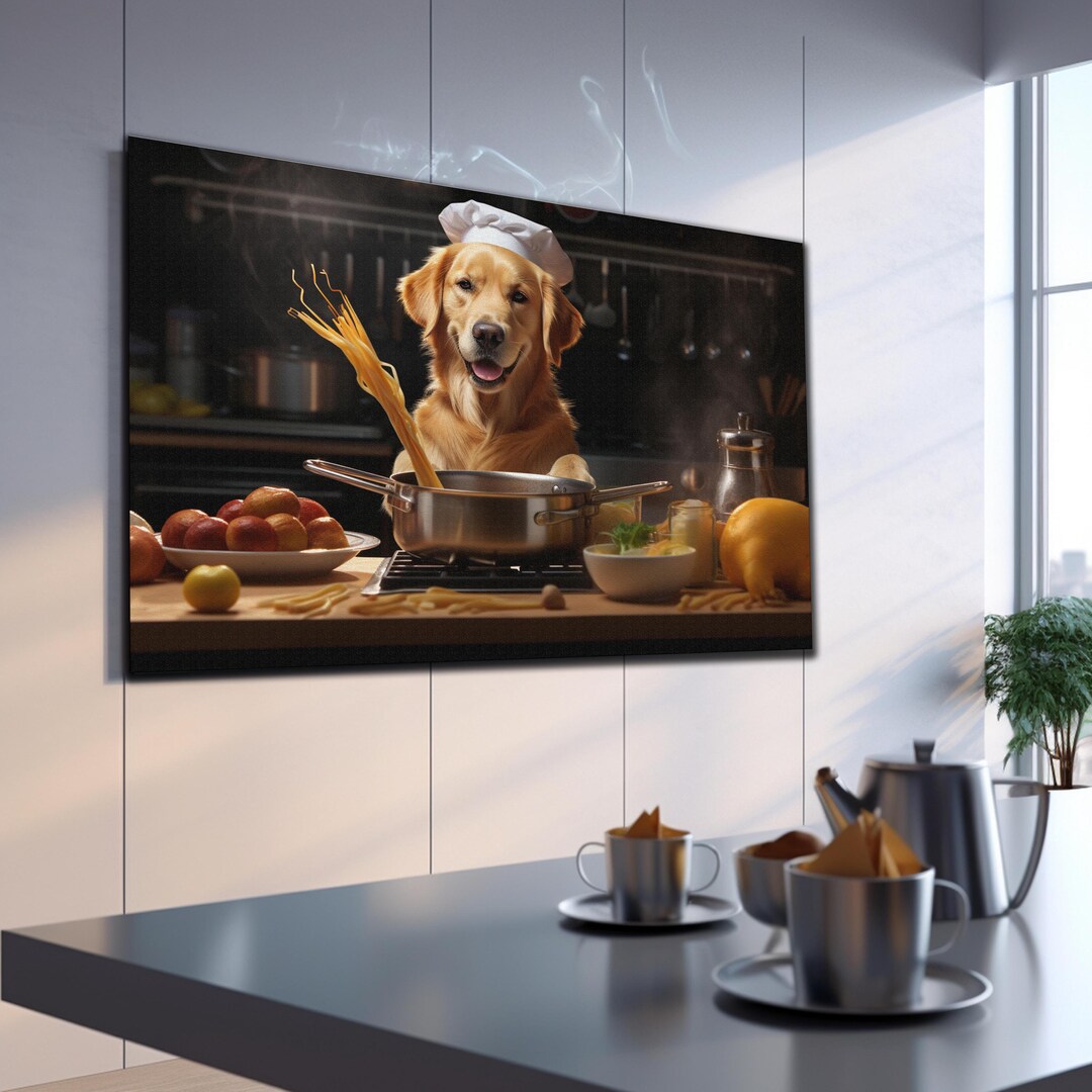 Golden Retriever Dog Kitchen Glass Wall Art, Kitchen Wall Decor, Animal ...