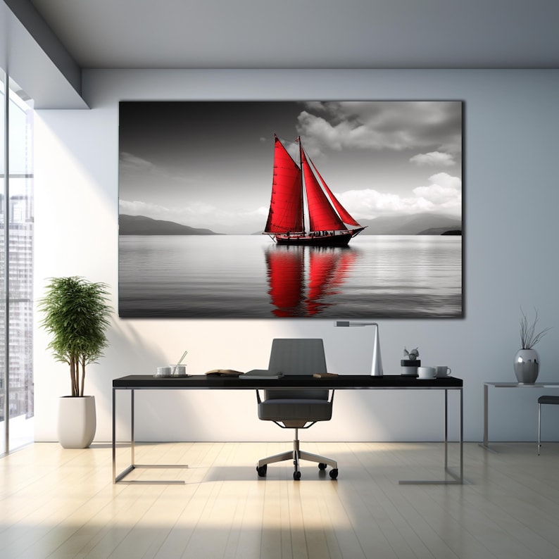 Red Sailing Boat Tempered Glass Wall Art, Boat Glass Wall Decor, Wall ...
