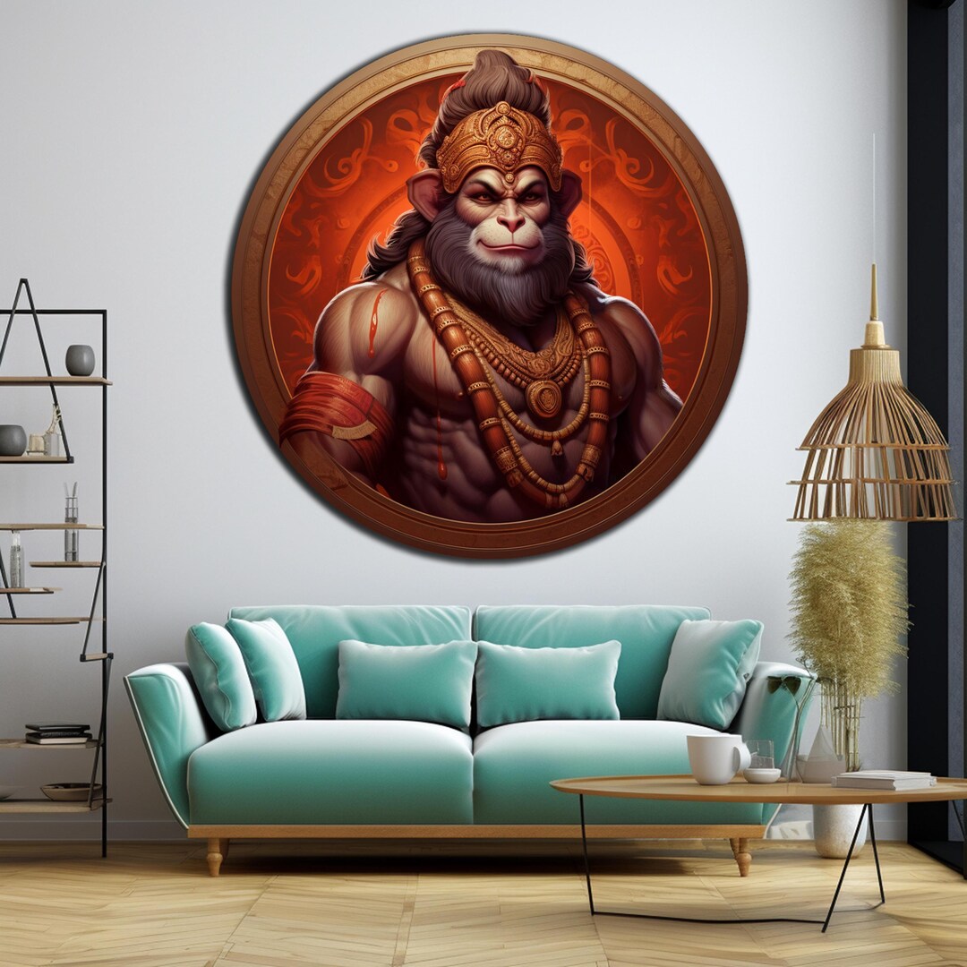 Hanuman Wall Art, Tempered Glass Wall Art, Hindu Wall Decor, Round Wall ...
