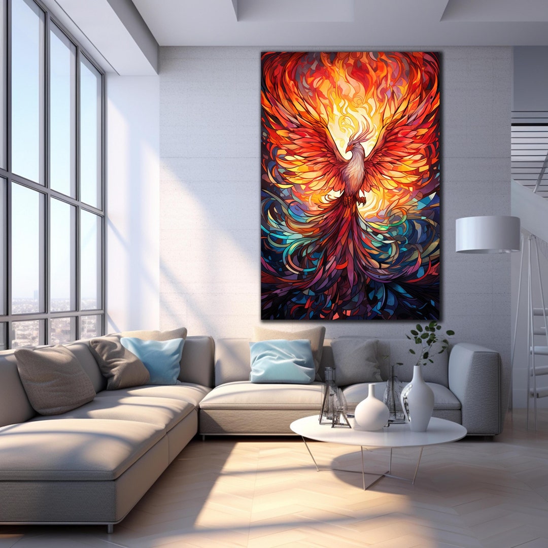 Phoenix Wall Art, Tempered Glass Wall Art, Phoenix Glass Art, Stained ...