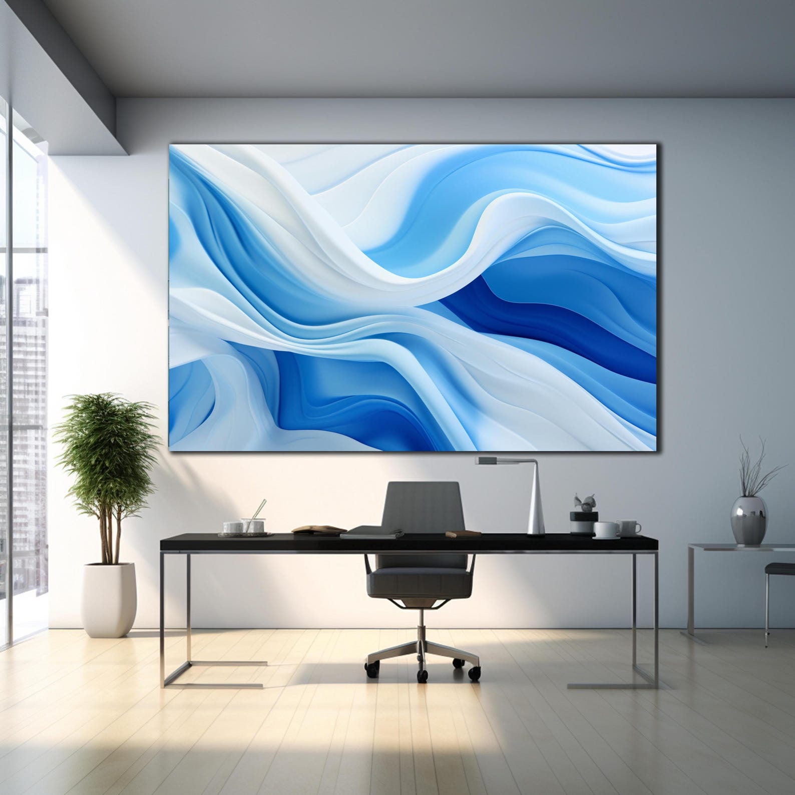 Abstract Blue Tempered Glass Wall Art, Nature Wall Decor, Blue Wall ...