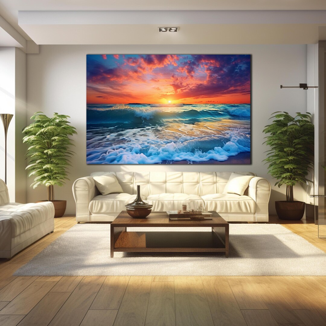 Sunset Ocean Glass Wall Art, Extra Large Wall Art, Ocean View Wall Art, Sunset View Art, Sea ...