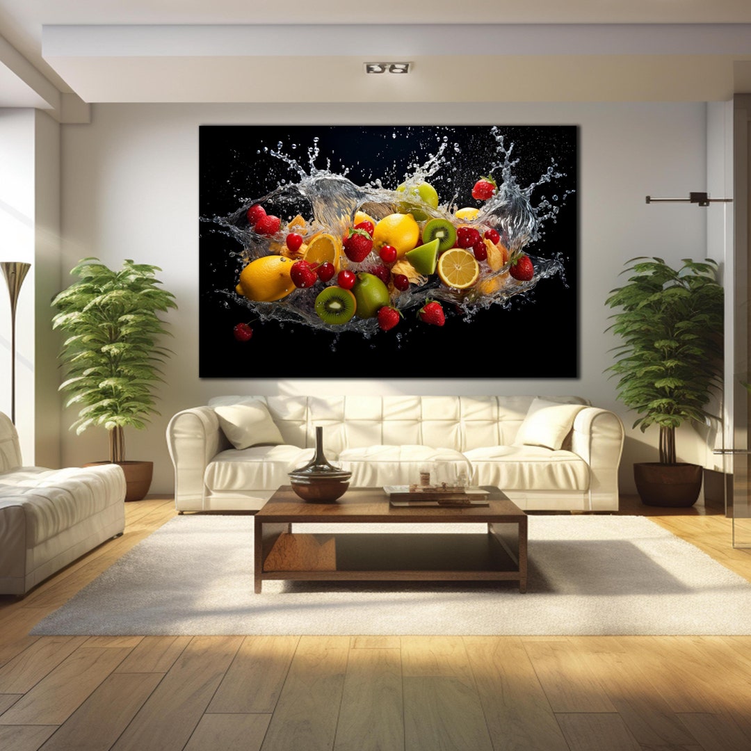 Fruits Splash Tempered Glass Wall Art, Glass Wall Decor, Kitchen Wall ...