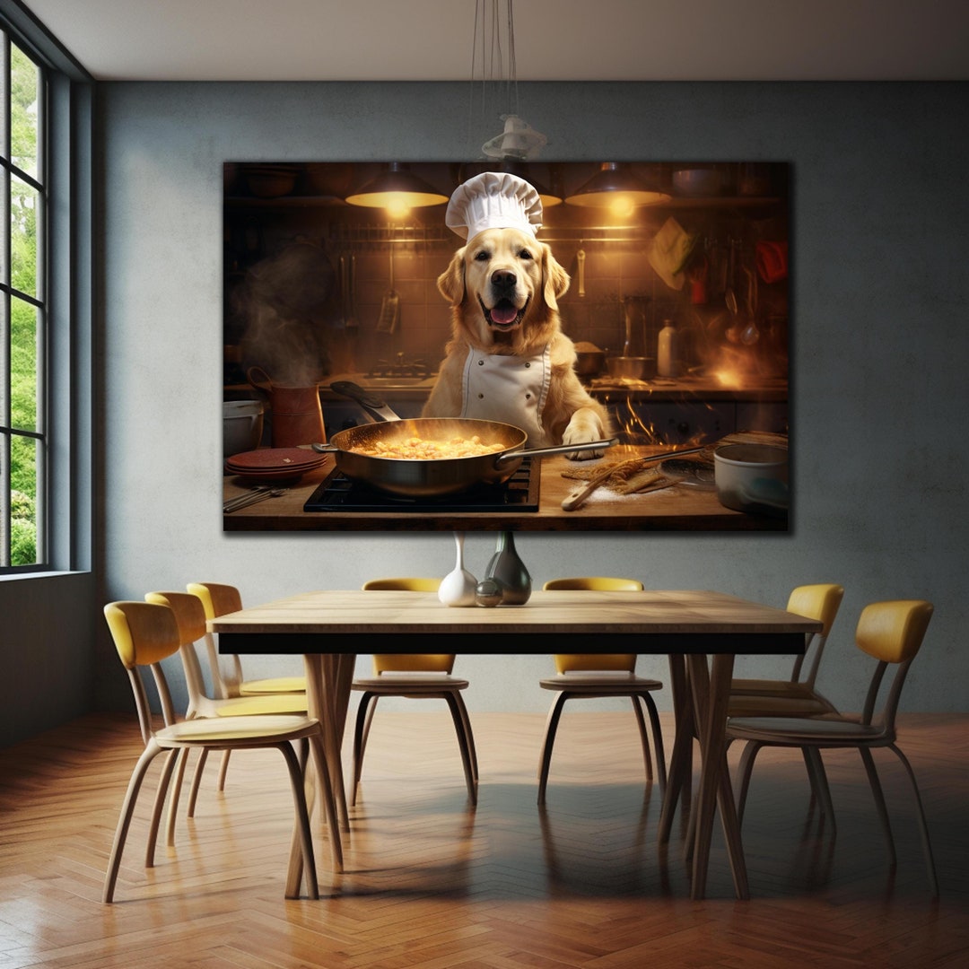 Golden Retriever Dog Kitchen Glass Wall Art, Kitchen Wall Decor, Animal ...