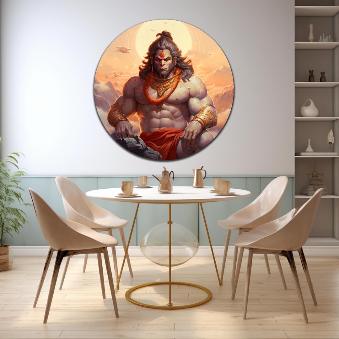 Hanuman Wall Art, Tempered Glass Wall Art, Hindu Wall Decor, Round Wall ...