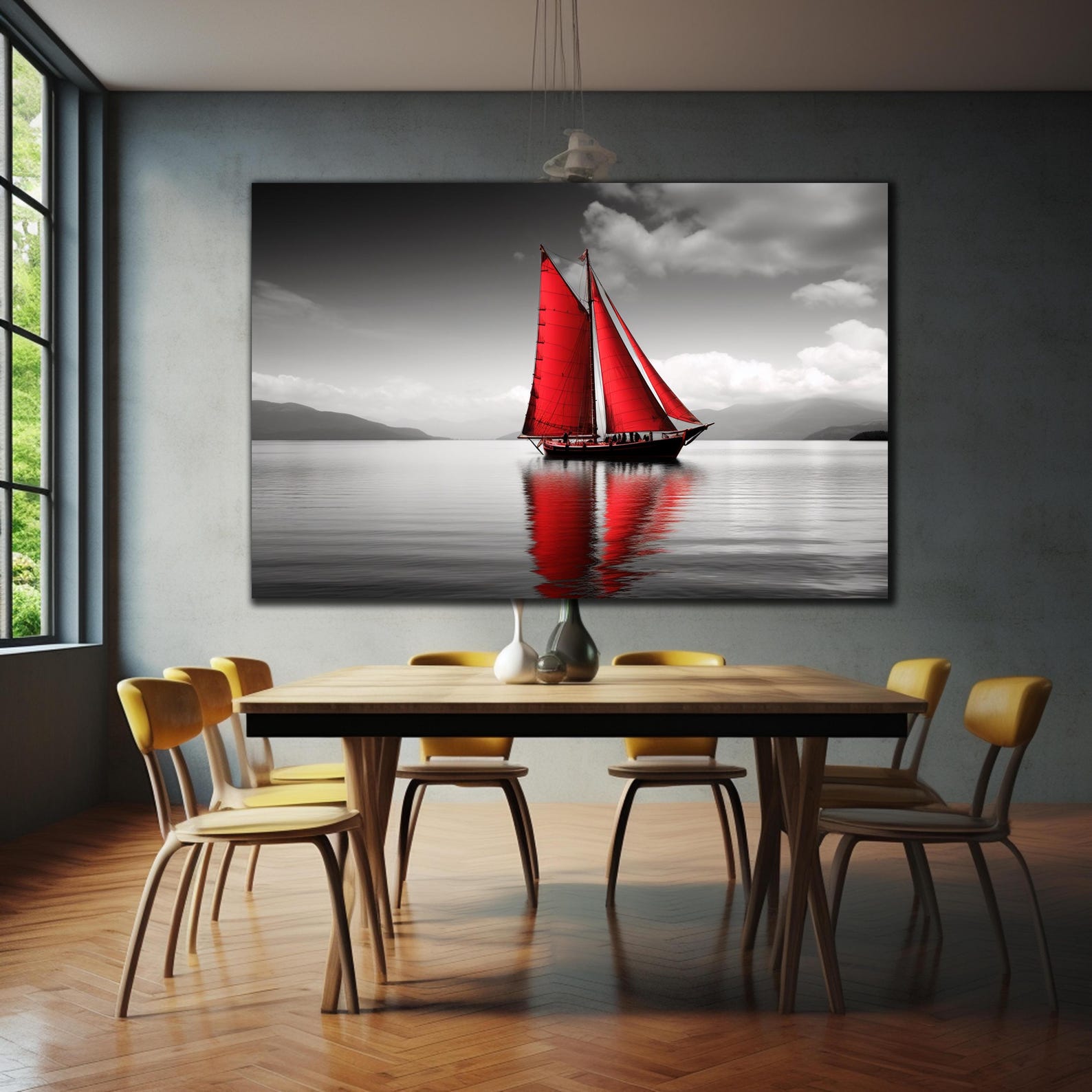Red Sailing Boat Tempered Glass Wall Art, Boat Glass Wall Decor, Wall ...