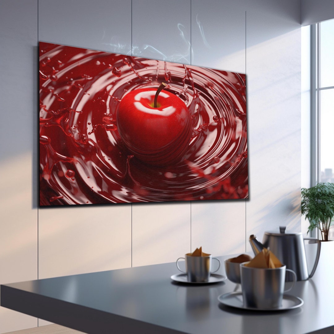 Abstract Red Apple Wall Art, Tempered Glass Wall Art, Fruit Wall Decor ...