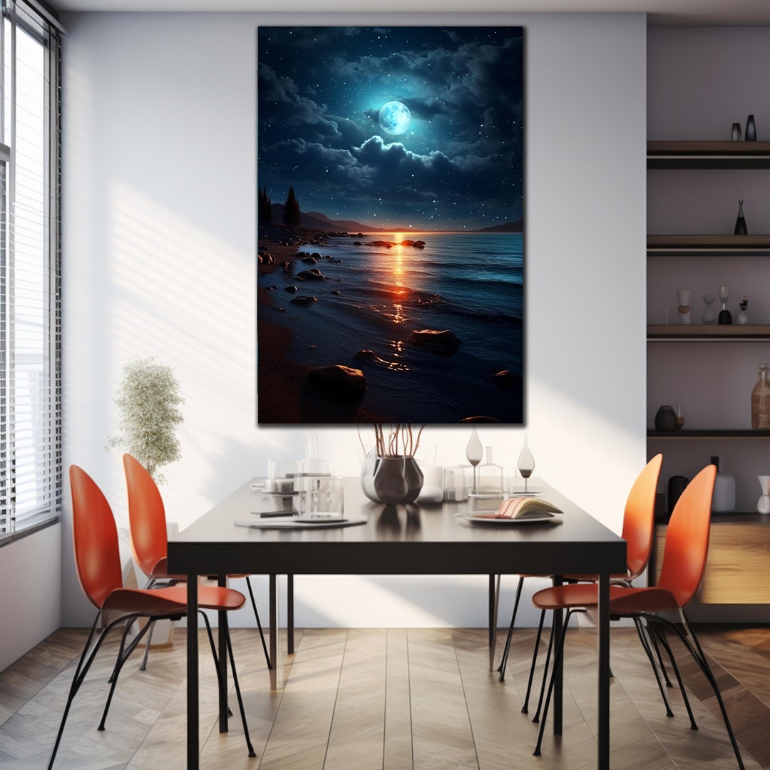 Tempered Glass Sea and Moon View Art, Night Landscape Tempered Print ...