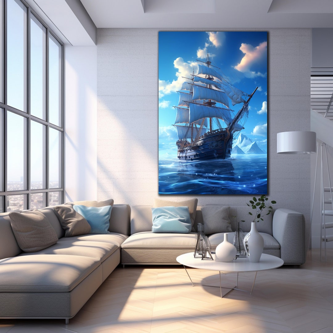 Sail Ship on the Sea Tempered Glass Wall Art, Ship Glass Wall Art, Sailing Boat Glass Decor ...