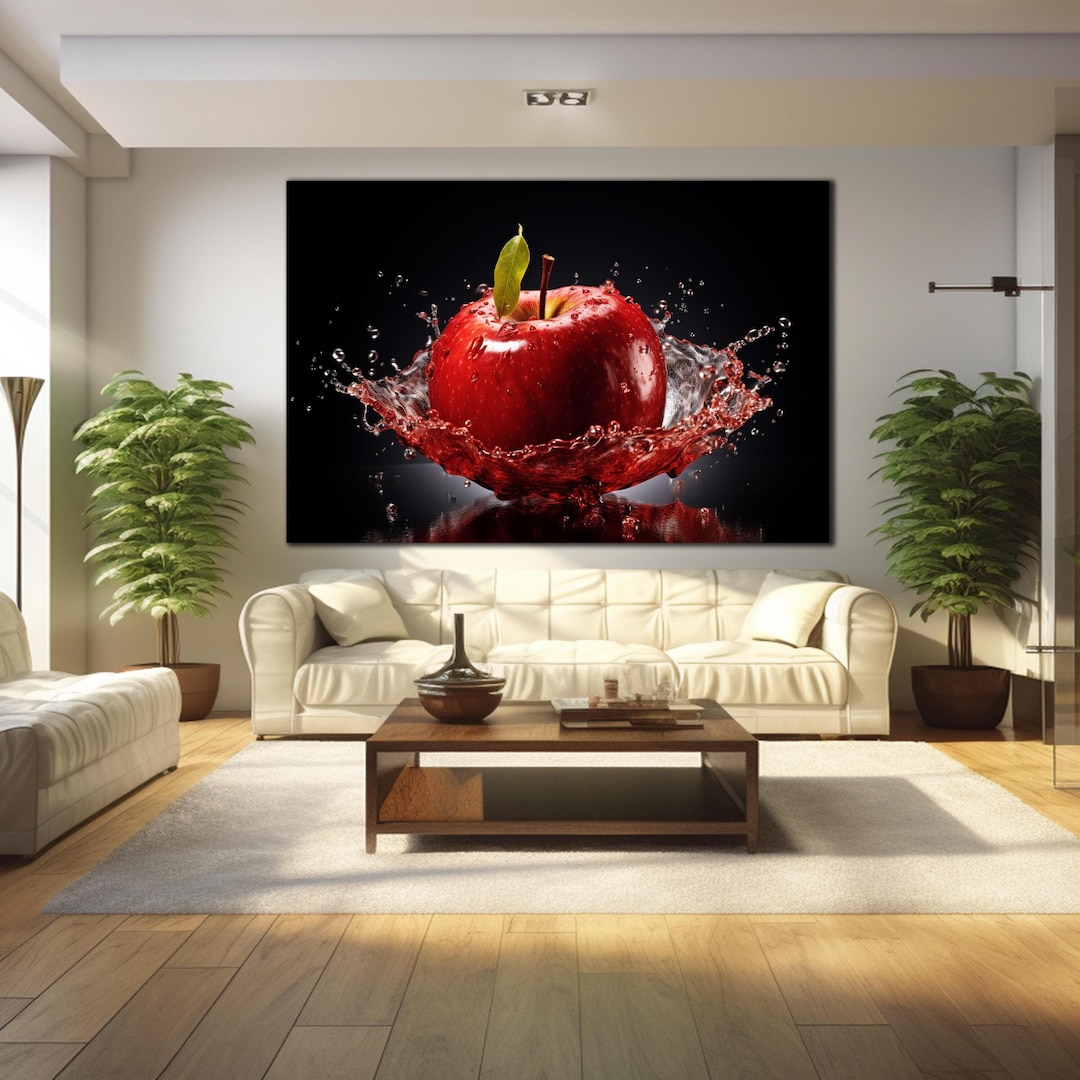 Red Apple Tempered Glass Wall Art, Extra Large Wall Art, Wall Hangings ...