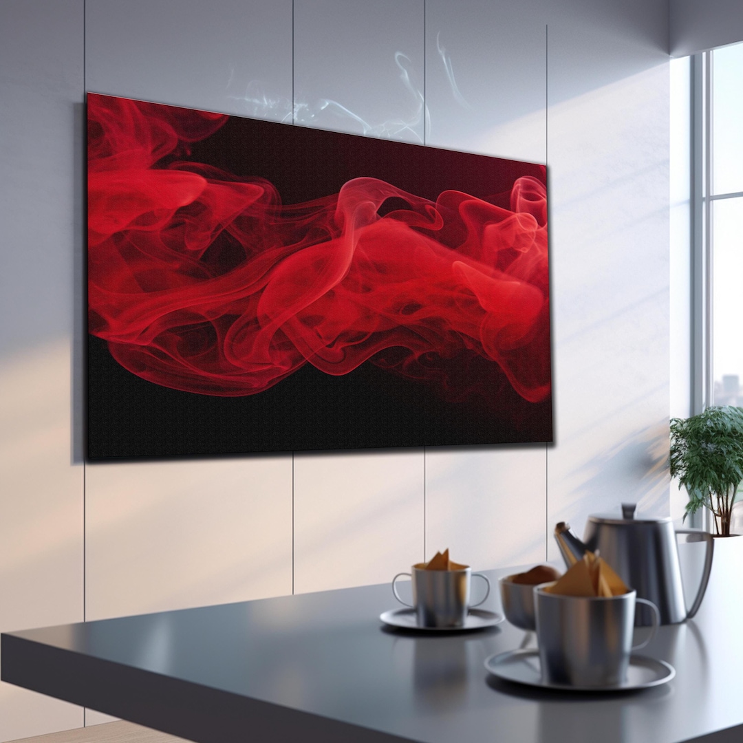 Red Smoke Tempered Glass Wall Art, Red Smoke Wall Decor, Abstract Wall ...