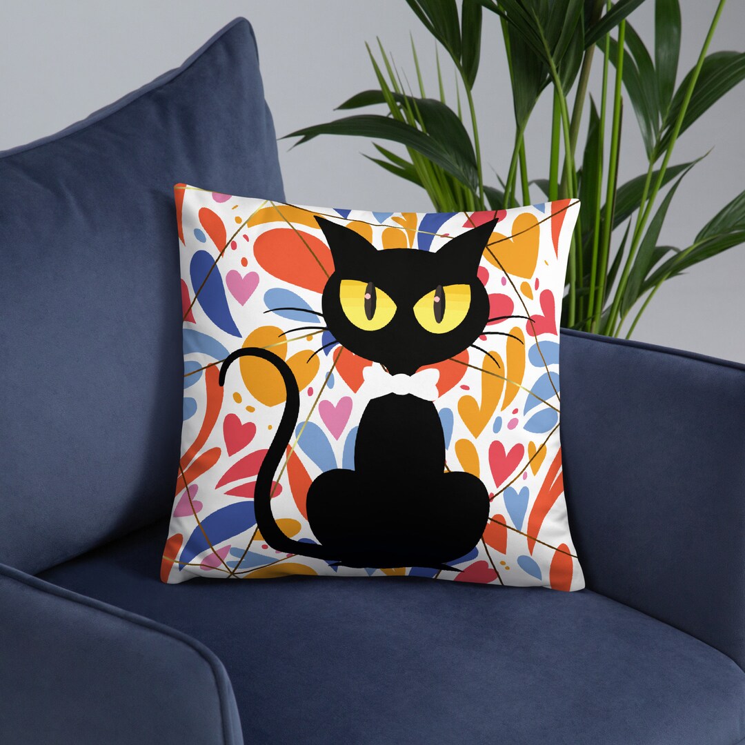 Black Cat Basic Throw Pillow - Etsy