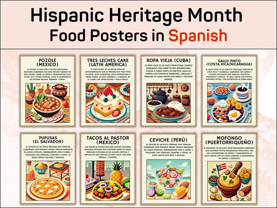 Hispanic Heritage Month Food Posters in Spanish | Traditional Hispanic ...