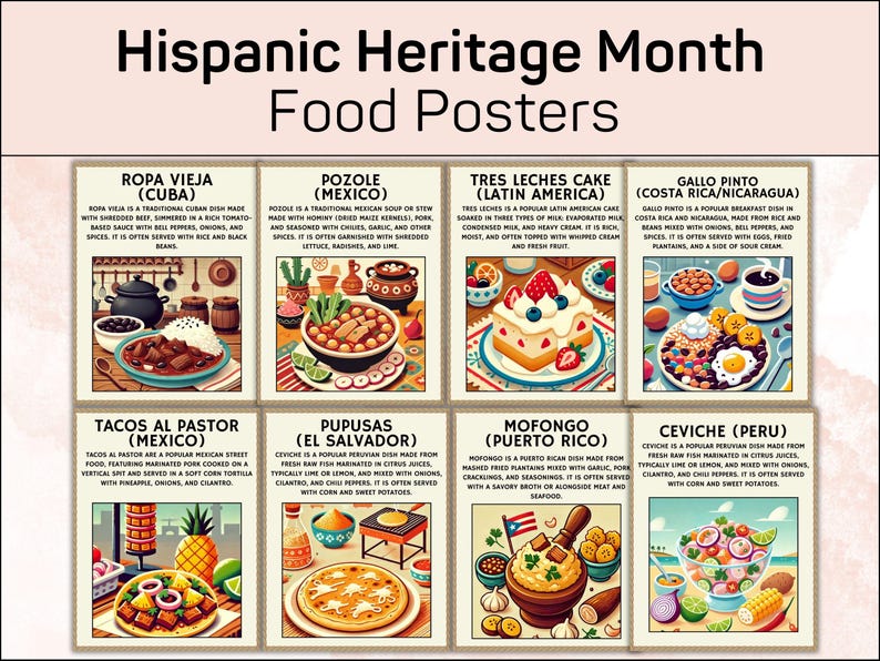 Hispanic Heritage Month Food Posters | Traditional Hispanic Dishes ...