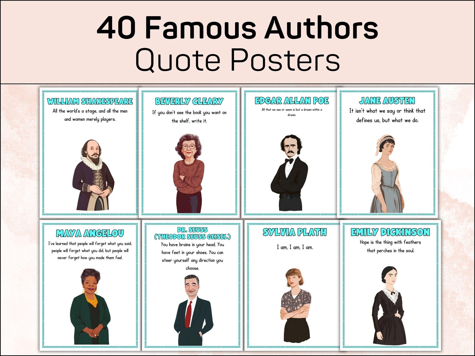 Famous Authors Quote Posters | 40 Classroom Library Decor | Literary ...