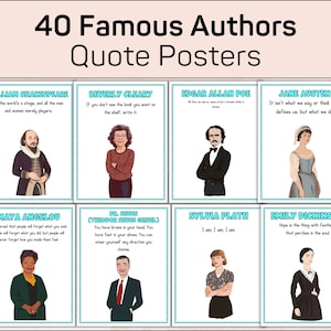 Famous Authors Quote Posters | 40 Classroom Library Decor | Literary ...