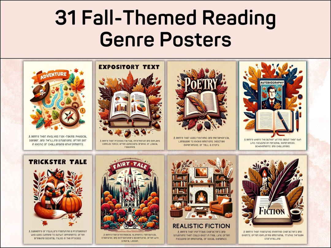 31 Fall-themed Reading Genres Posters: Fiction, Nonfiction Classroom ...