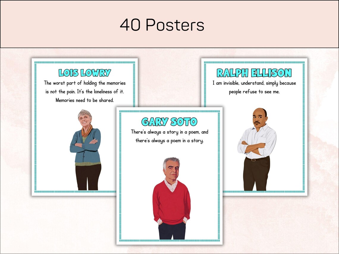 Famous Authors Quote Posters | 40 Classroom Library Decor | Literary ...