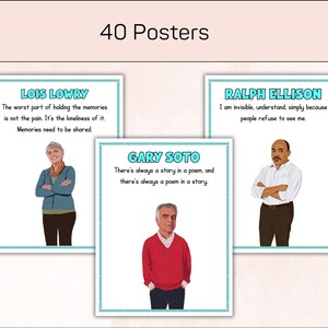 Famous Authors Quote Posters | 40 Classroom Library Decor | Literary ...