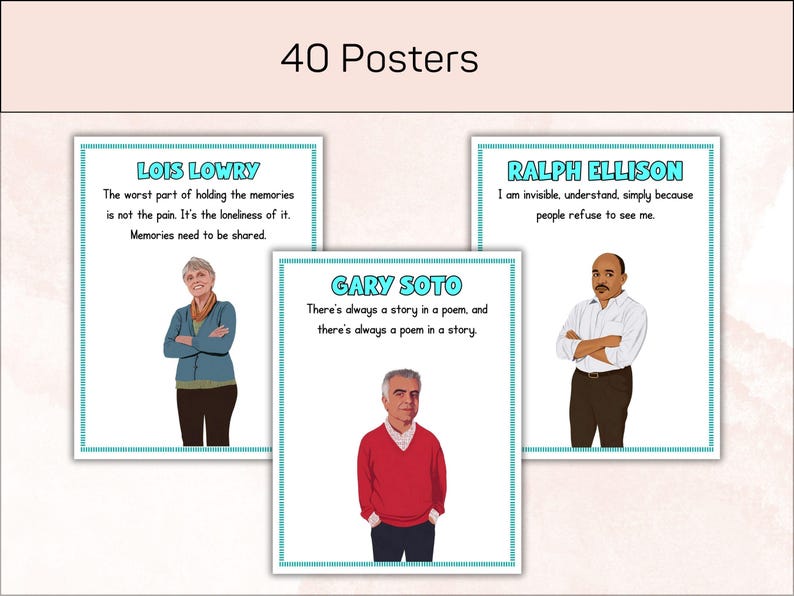 Famous Authors Quote Posters | 40 Classroom Library Decor | Literary ...