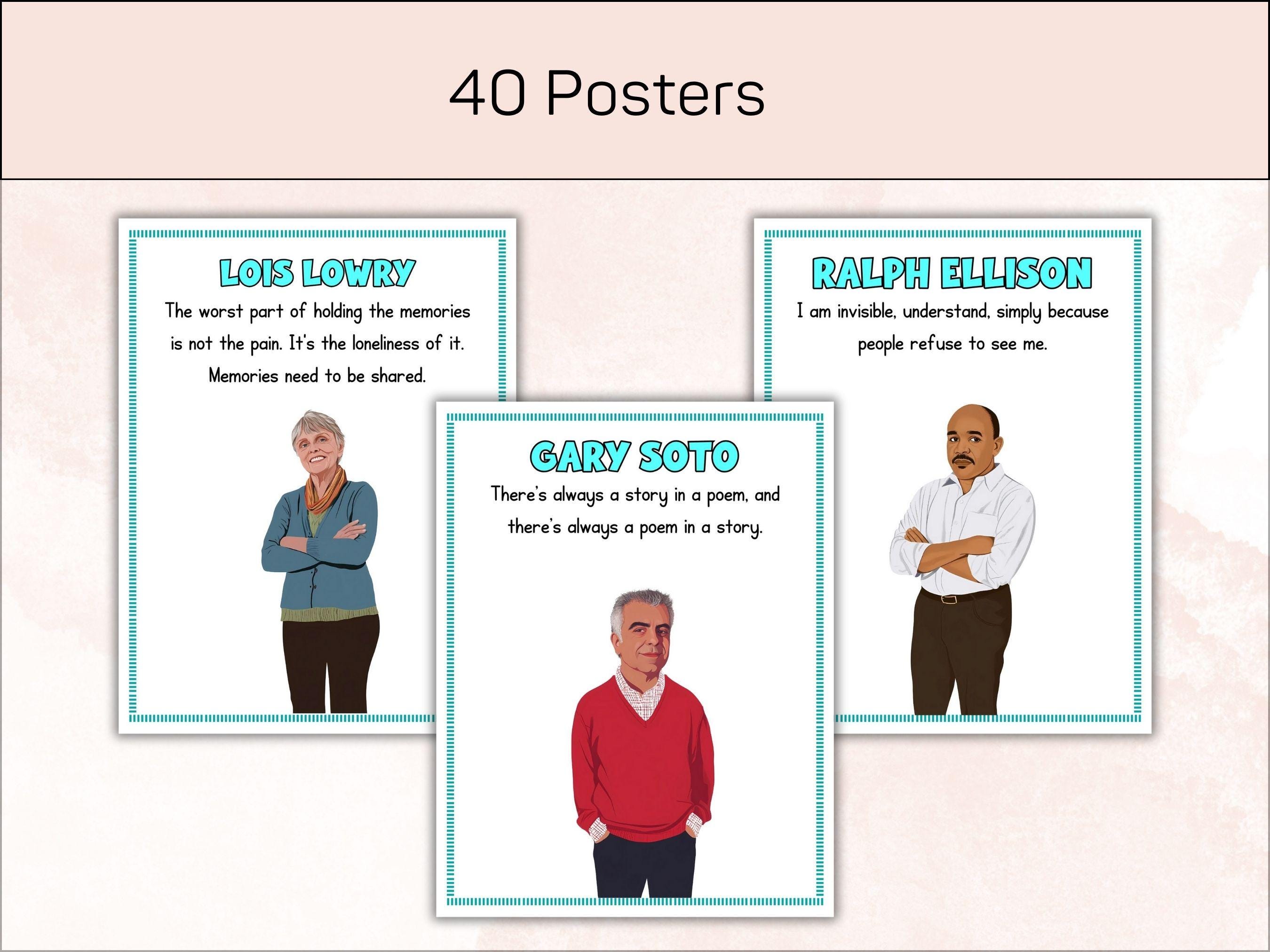 Famous Authors Quote Posters | 40 Classroom Library Decor | Literary ...