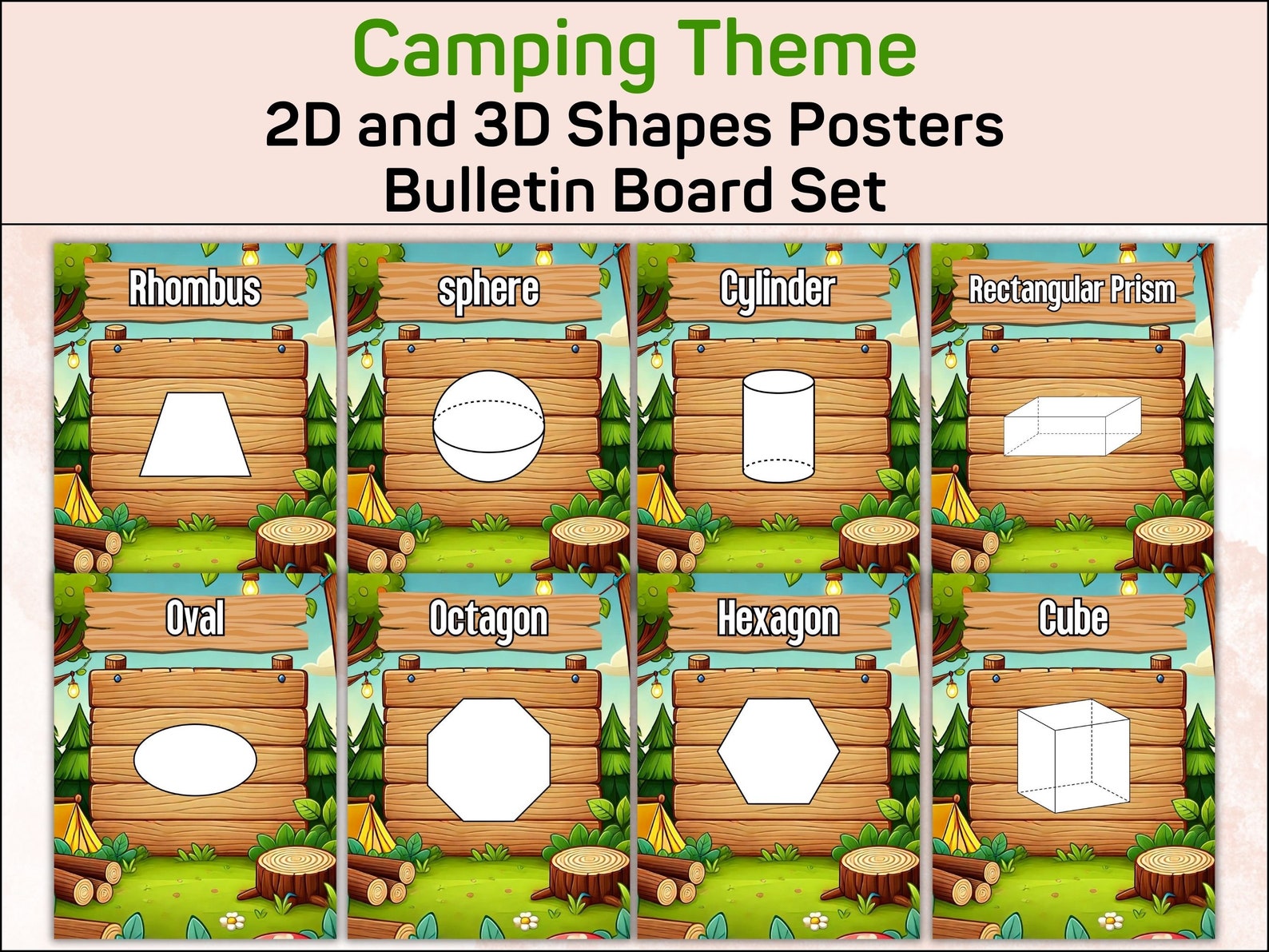 Camping Theme Classroom Decor 2D and 3D Shapes Posters Bulletin Board ...