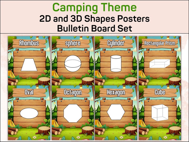 Camping Theme Classroom Decor 2D and 3D Shapes Posters Bulletin Board ...