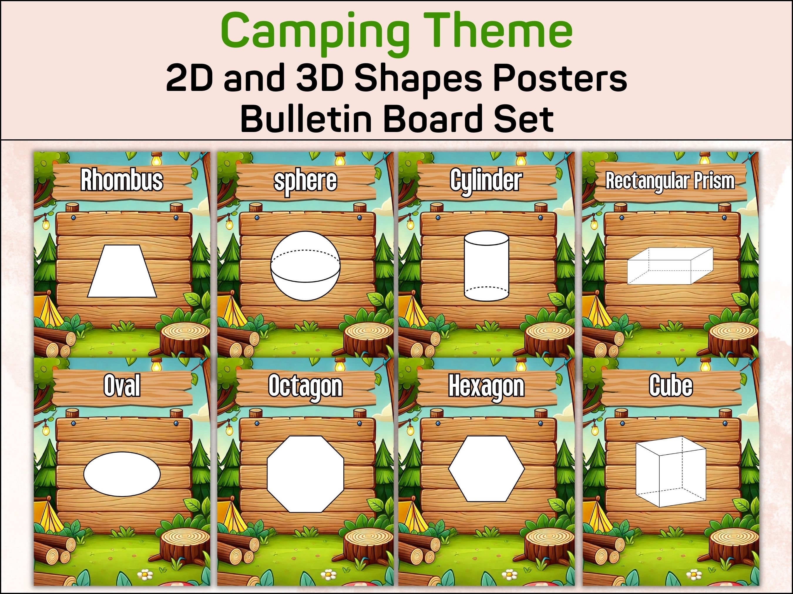 Camping Theme Classroom Decor 2D and 3D Shapes Posters Bulletin Board ...