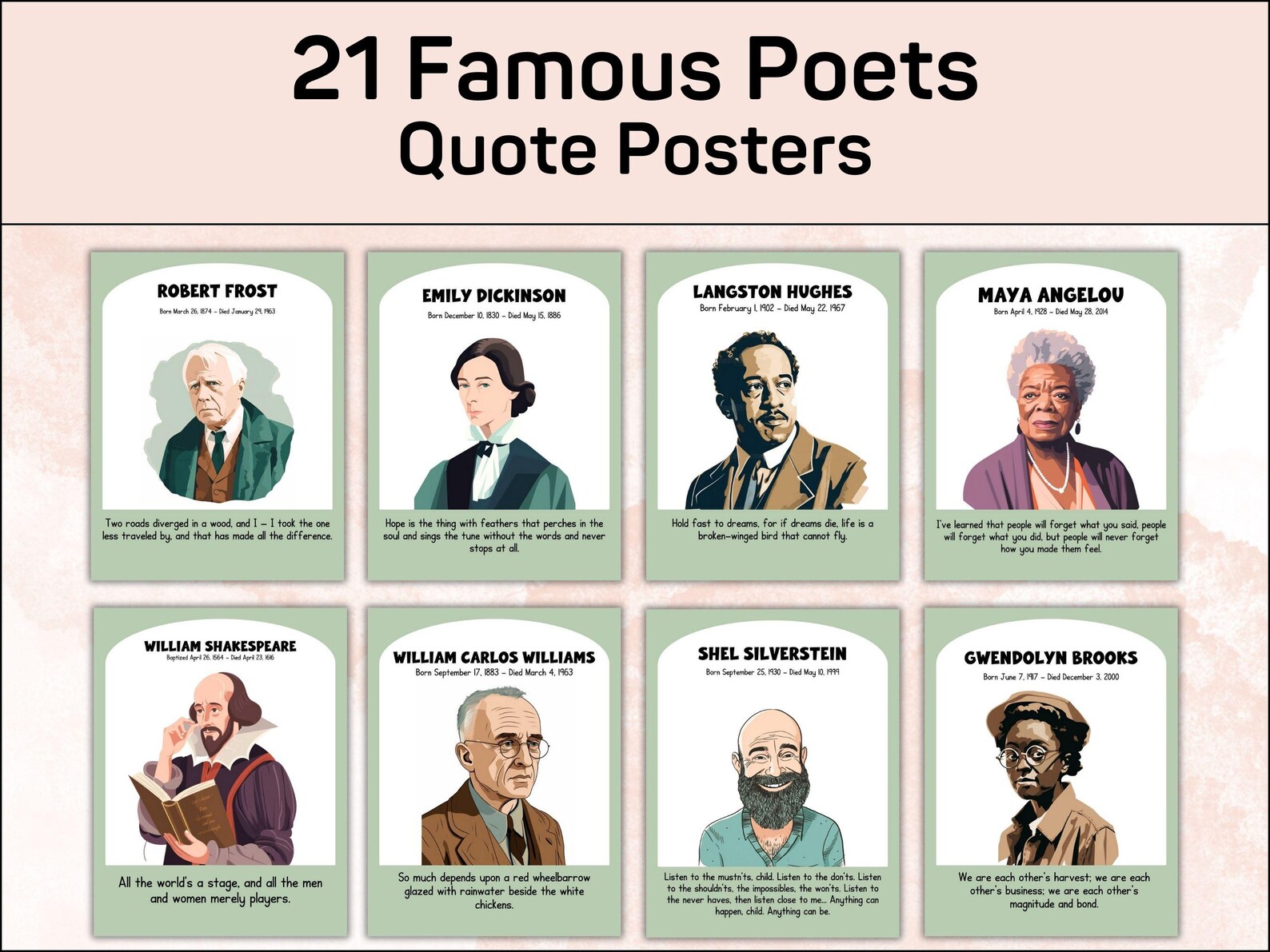 21 Famous Poets Quotes Posters | National Poetry Month Decor | Literary ...