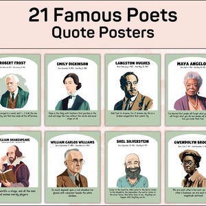 21 Famous Poets Quotes Posters | National Poetry Month Decor | Literary ...