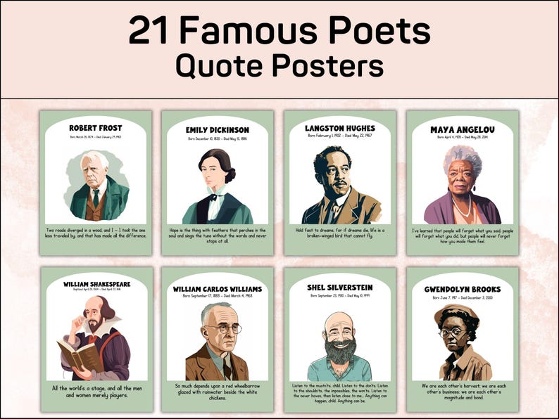 21 Famous Poets Quotes Posters | National Poetry Month Decor | Literary ...