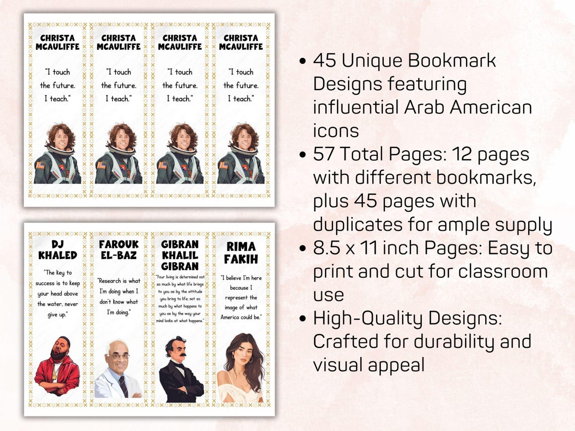 45 Famous Arab Americans Bookmarks, Arab American Heritage Month ...