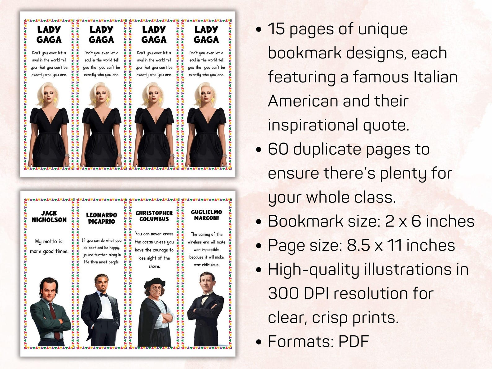 60 Famous Italian Americans Quote Bookmarks Italian American Heritage ...