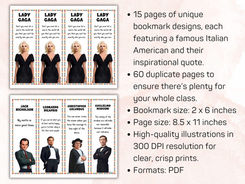 60 Famous Italian Americans Quote Bookmarks Italian American Heritage ...