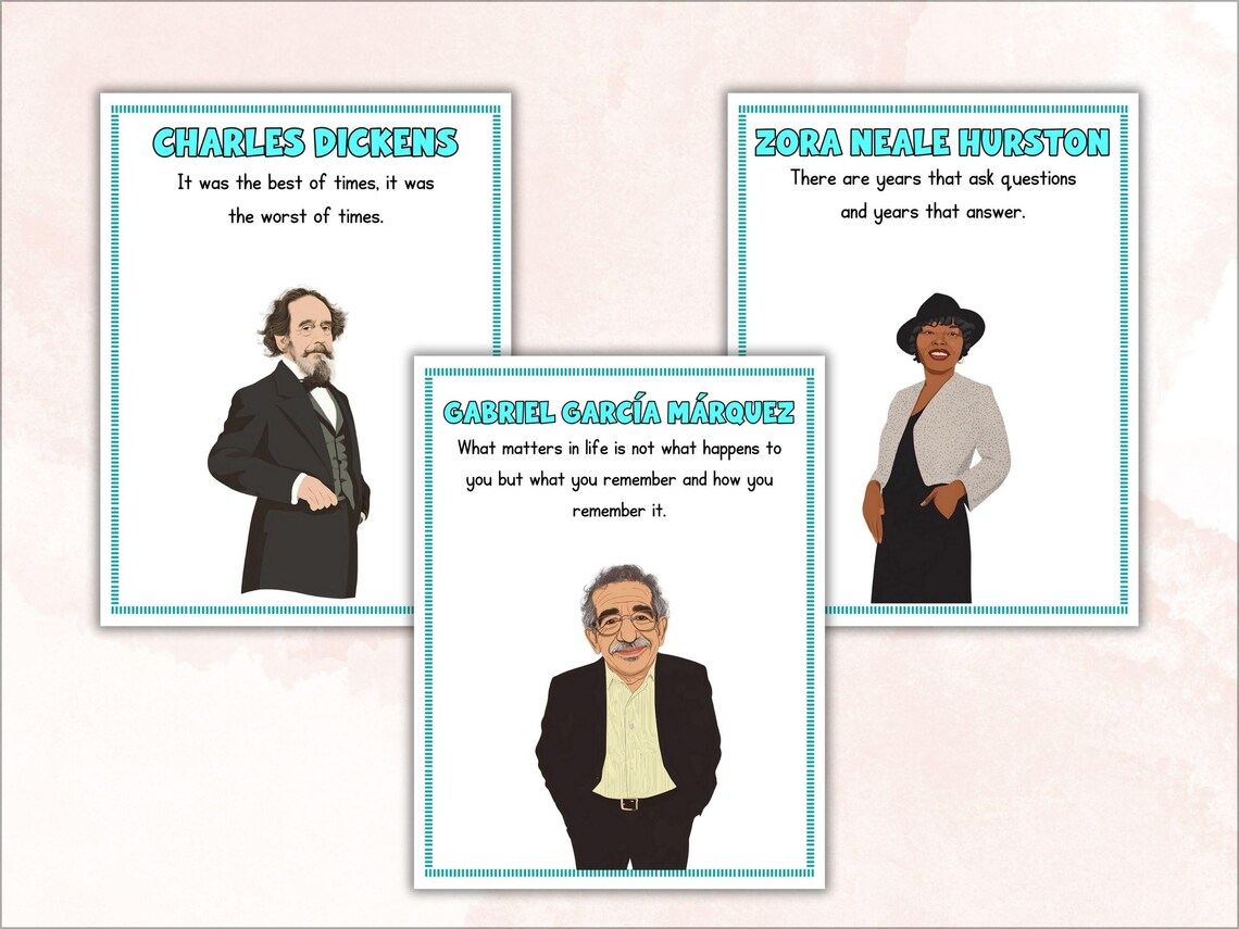 Famous Authors Quote Posters | 40 Classroom Library Decor | Literary ...