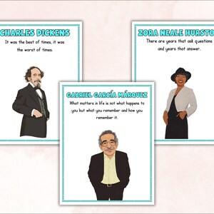 Famous Authors Quote Posters | 40 Classroom Library Decor | Literary ...