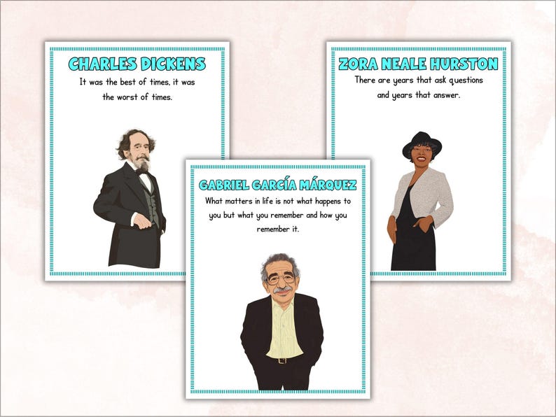 Famous Authors Quote Posters | 40 Classroom Library Decor | Literary ...