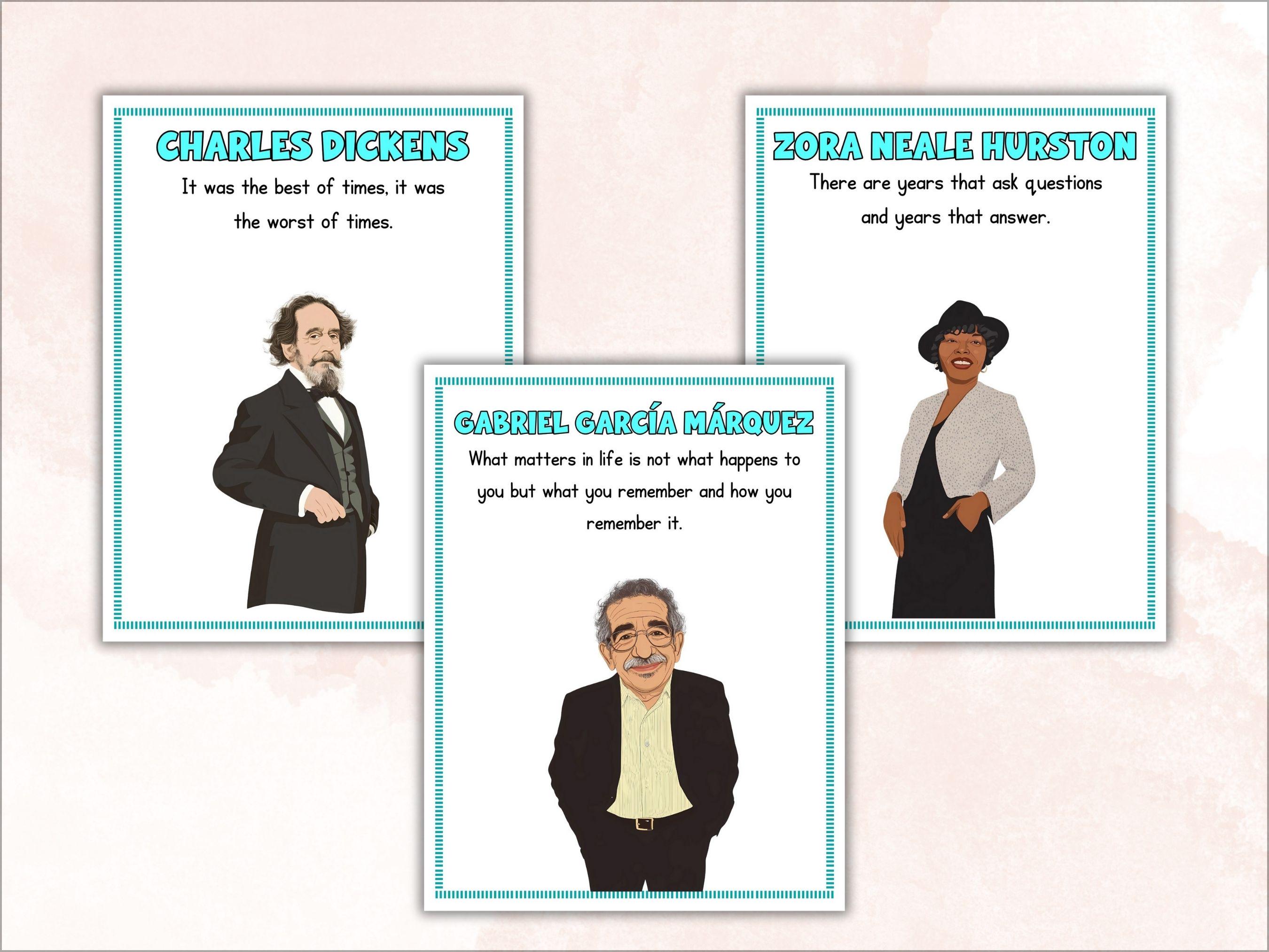 Famous Authors Quote Posters | 40 Classroom Library Decor | Literary ...