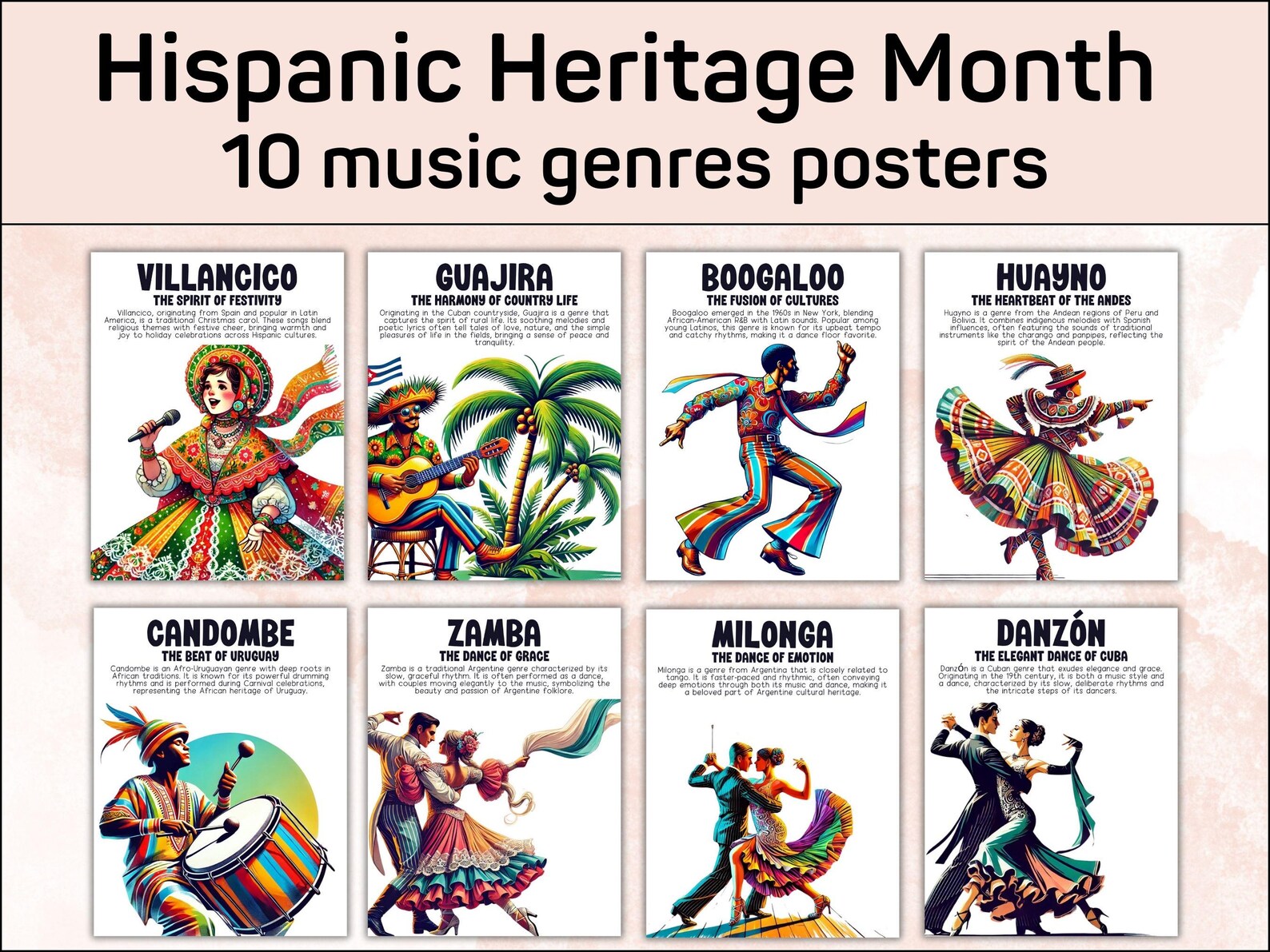 Hispanic Heritage Month Music Genres: 10 Dance Posters, Latin America ...