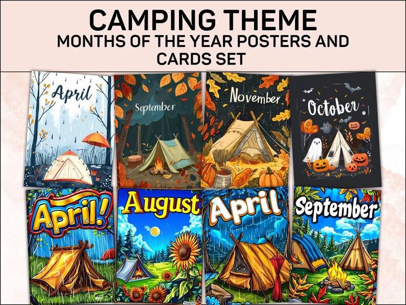 Camping Theme Classroom Decor | Months of the Year Posters and Card Set ...