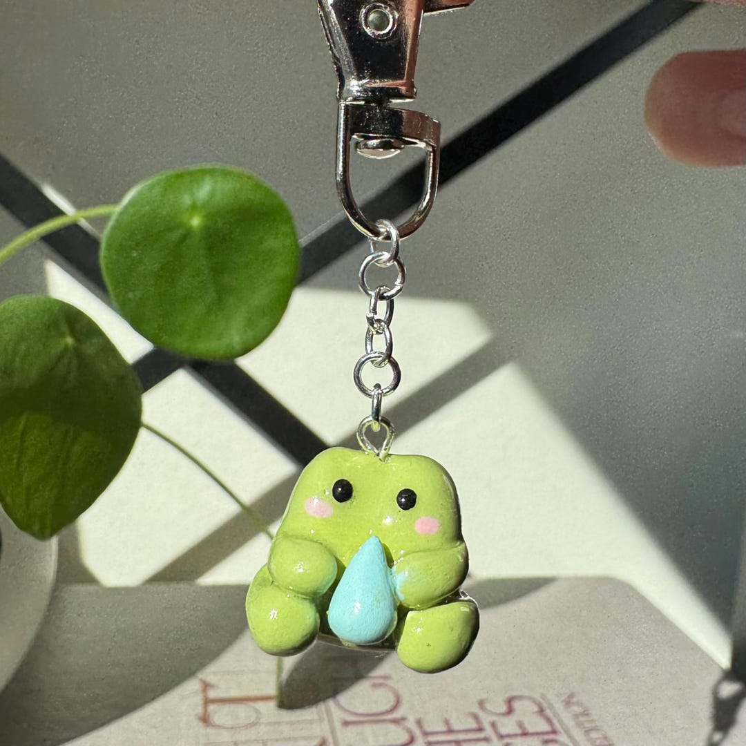 Frog With Raindrop - Handmade Polymer Clay Keychain - Etsy