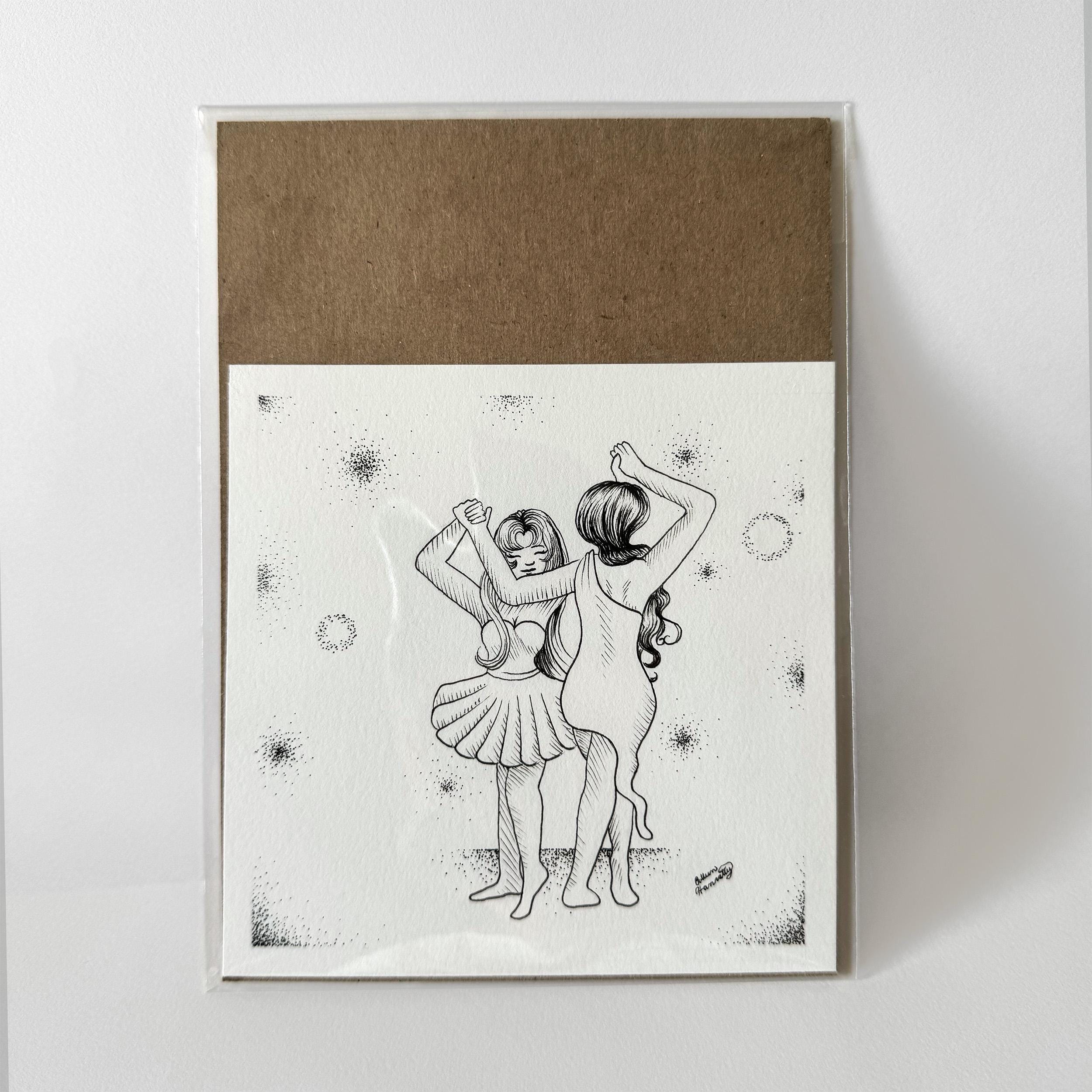 Dancing Girls Ink Drawing - Etsy