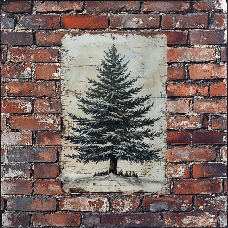Vintage Pine Tree Metal Sign, Christmas Tree Aluminum Plate Art Wall ...