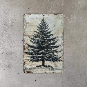Vintage Pine Tree Metal Sign, Christmas Tree Aluminum Plate Art Wall ...