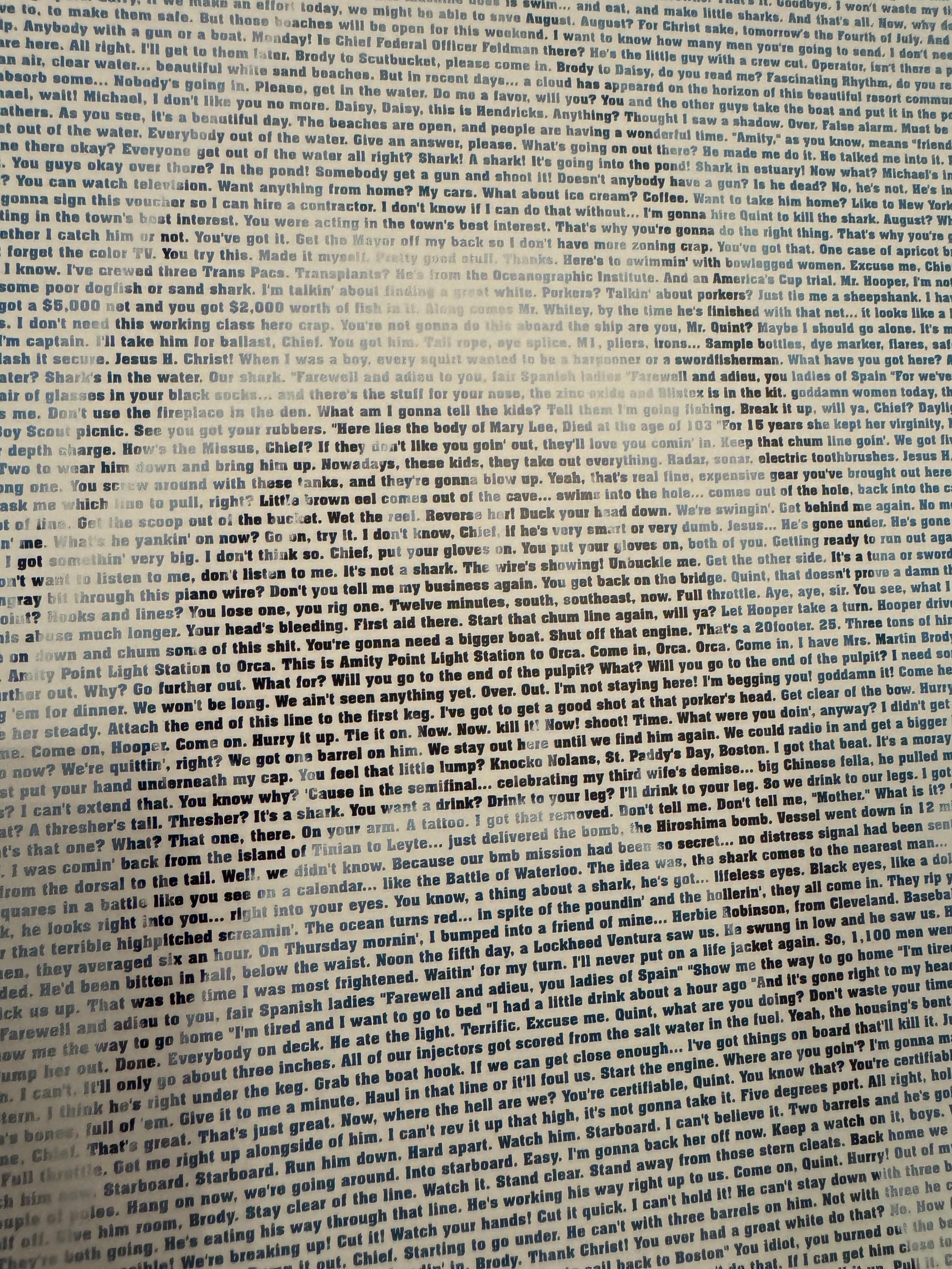 Jaws Movie Script Poster Memorabilia Script Poster Professionally ...