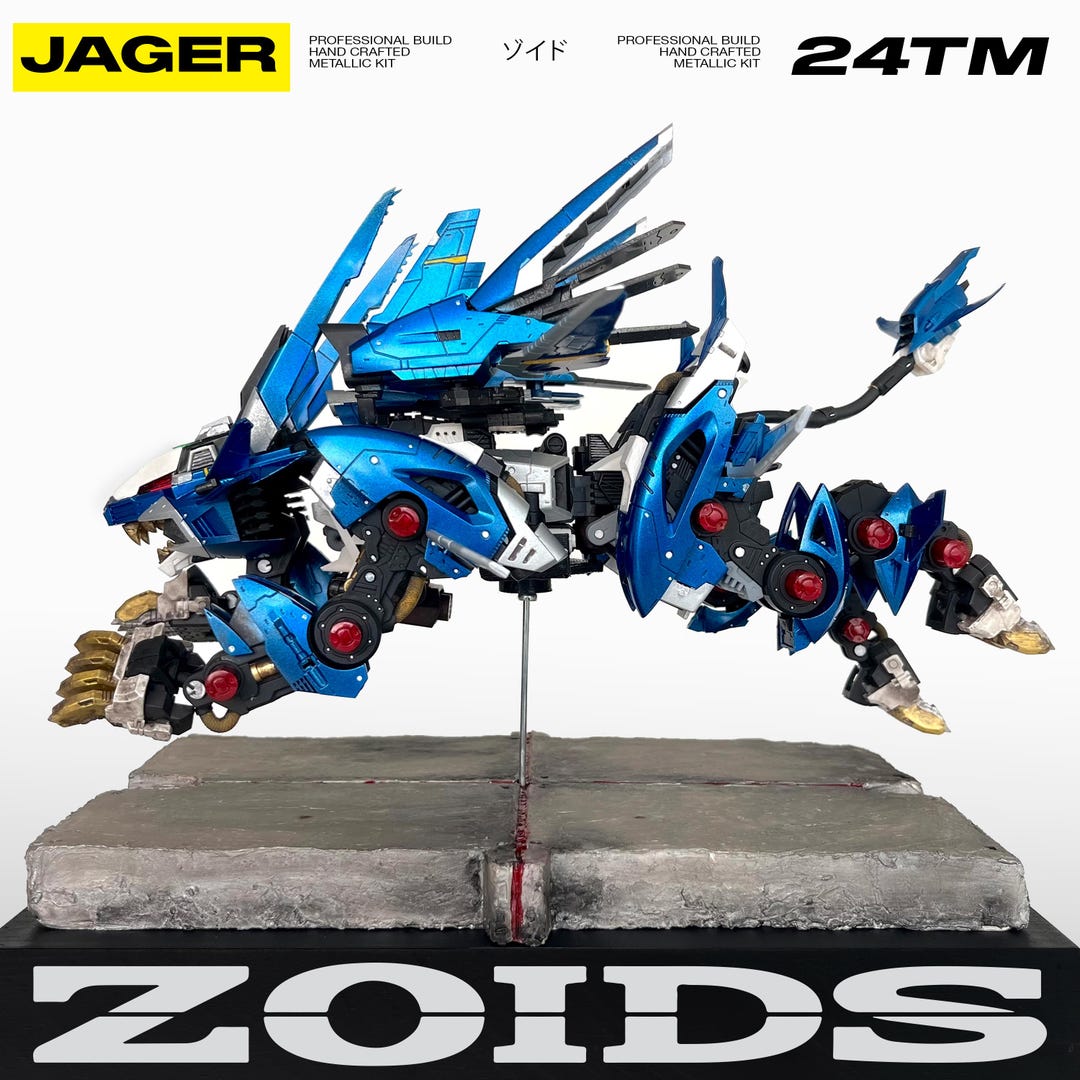 Zoids Liger Zero Jager, Custom Build, Metallic Blue Paint, Wooden Base ...