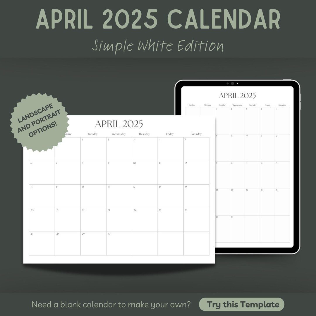 April 2025 Calendar - Printable and Tablet-friendly - Editable Template ...