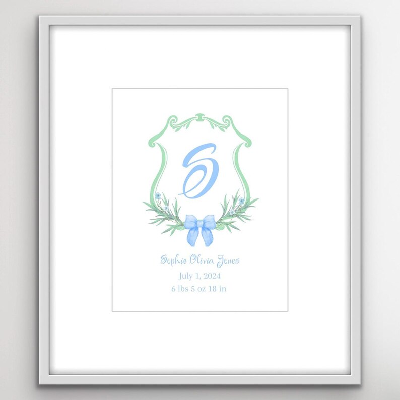 Personalizable Green and Blue Girl Crest Birth Announcement Sign, Birth ...