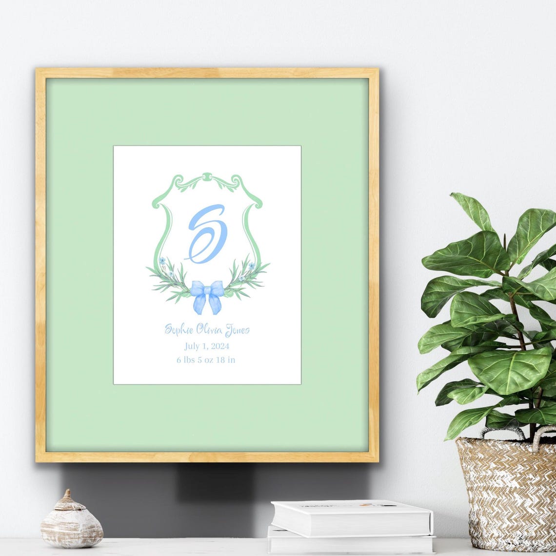 Personalizable Green and Blue Girl Crest Birth Announcement Sign, Birth ...