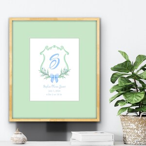 Personalizable Green and Blue Girl Crest Birth Announcement Sign, Birth ...